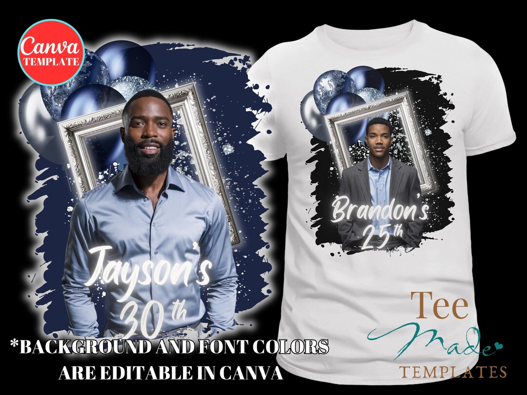 Birthday Tshirt Template W/ Balloons, Blue Balloon Bday, Bootleg Shirt ...