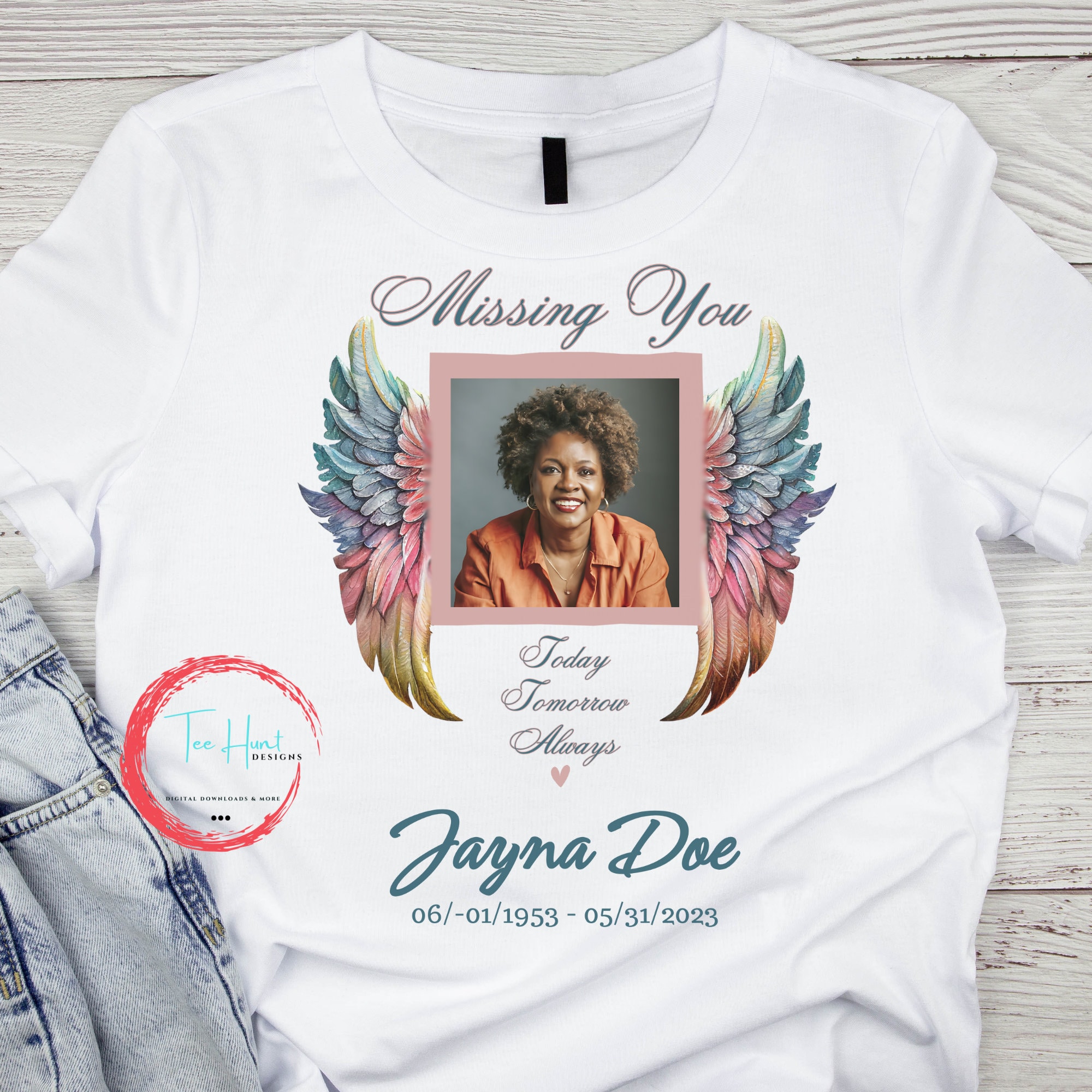 Angel Wings Memorial T-shirt, in Loving Memory, Rest in Peace, Funeral ...