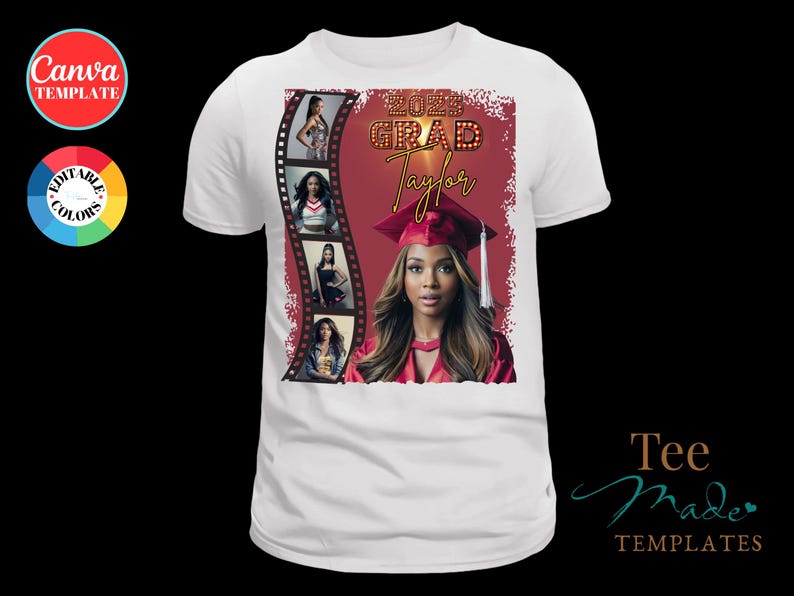 Graduation Template, Class of 2025, Movie Grad Shirt, Film Canva ...