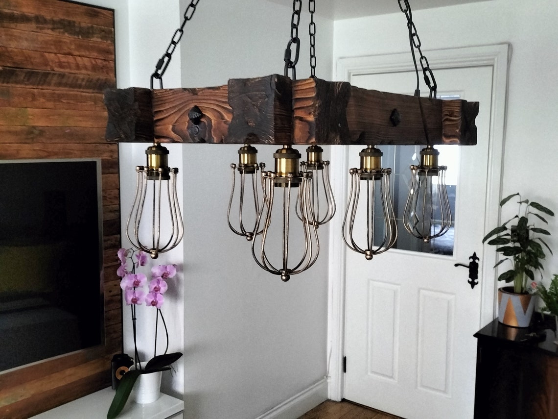 Wooden Pendant Light Fixture Rustic Chandelier Farmhouse - Etsy