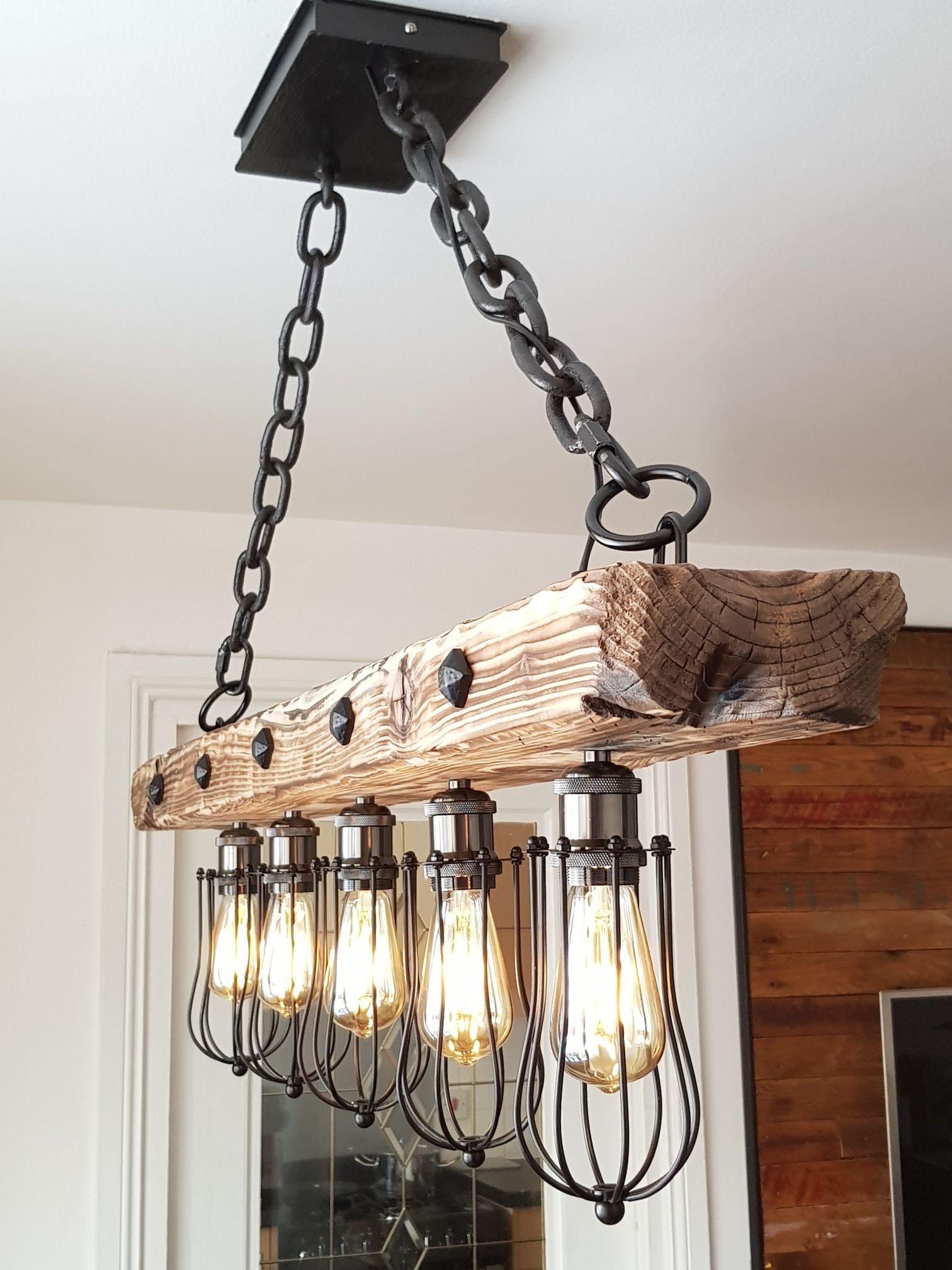 Wooden Pendant Light Fixture Rustic Chandelier Farmhouse | Etsy UK