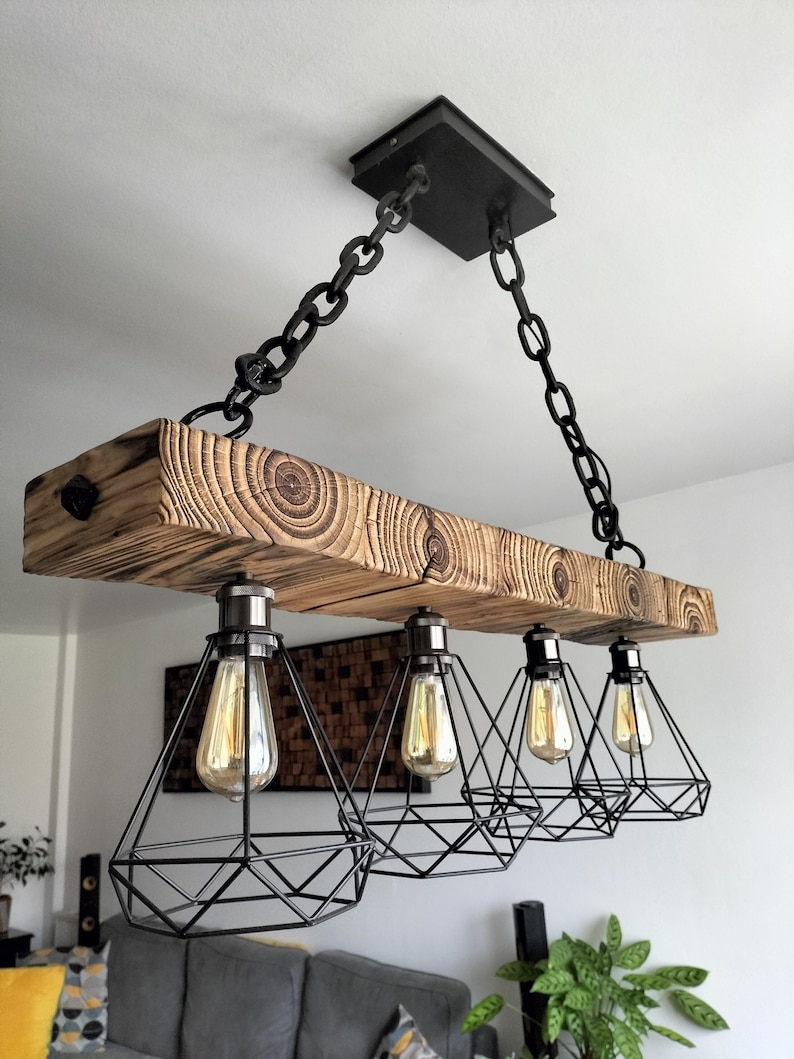 Wooden Pendant Light Fixture Rustic Chandelier Farmhouse - Etsy