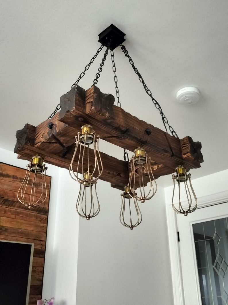 Handmade Wooden Beam Chandelier: Rustic Farmhouse Lighting - Etsy