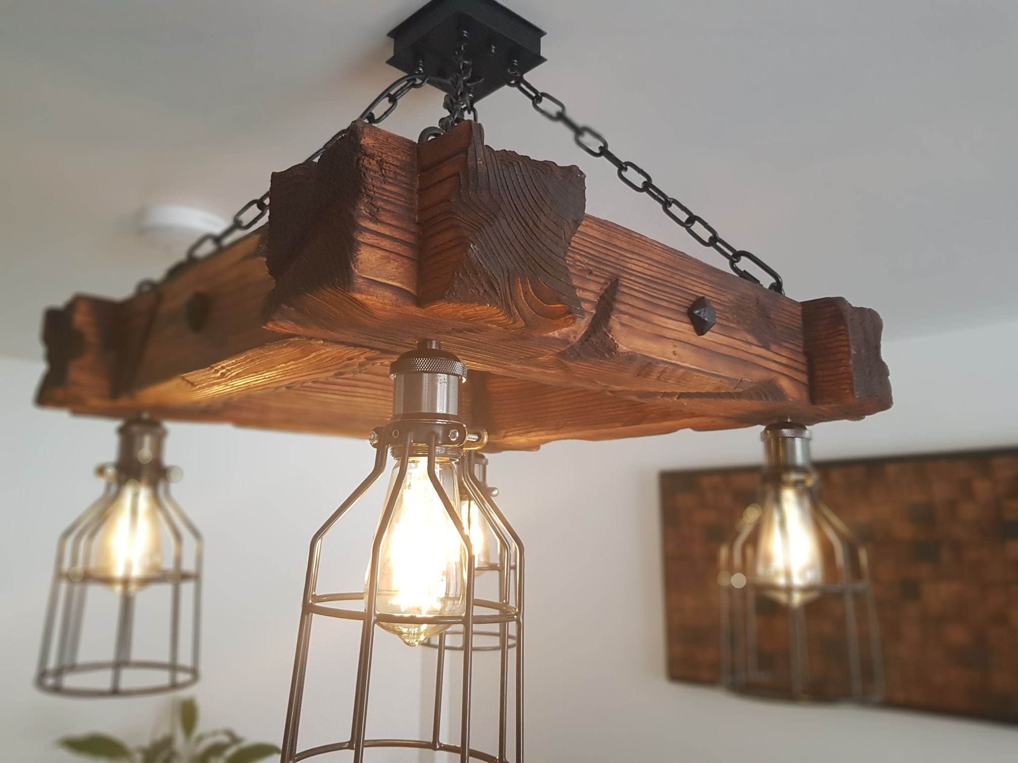 Wooden Pendant Light Fixture Rustic Chandelier Farmhouse | Etsy