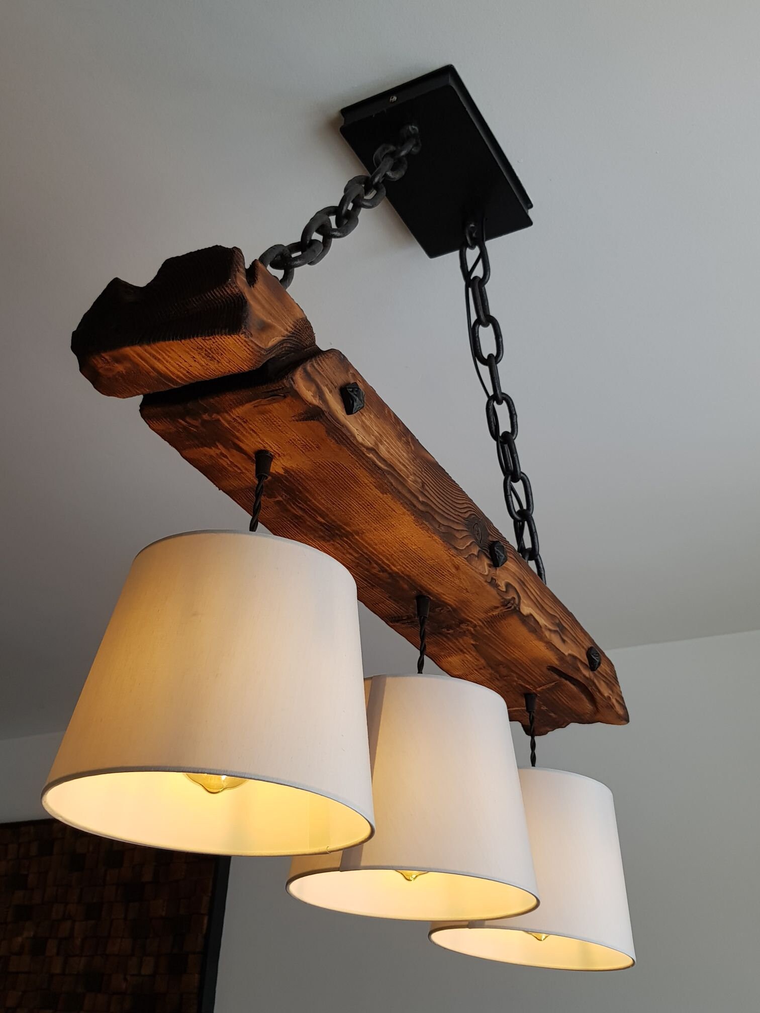 Wooden Pendant Light Fixture Rustic Chandelier Farmhouse - Etsy