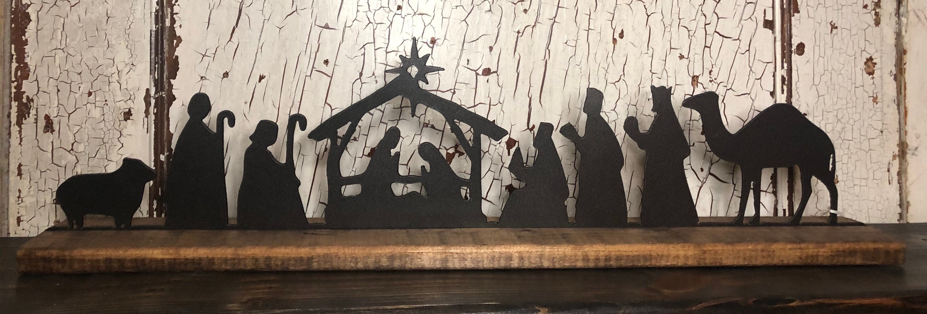 Farmhouse Decor - 24” Nativity Scene - Metal Decor - Shelf Sitter ...