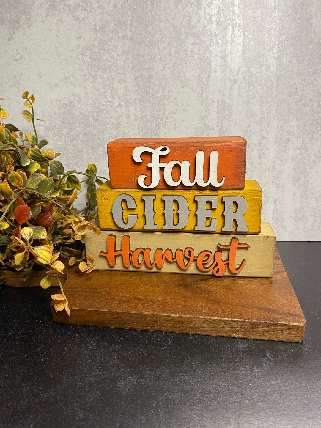Fall Word Stack, Fall, Cider and Harvest, Wood Shelf Sitter, Tiered ...