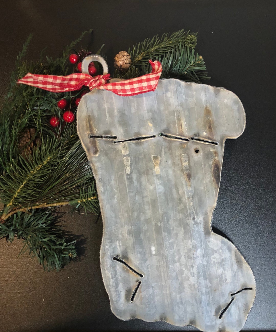 Corrugated Metal Christmas Stocking - Holiday Decor - Christmas- Winter ...