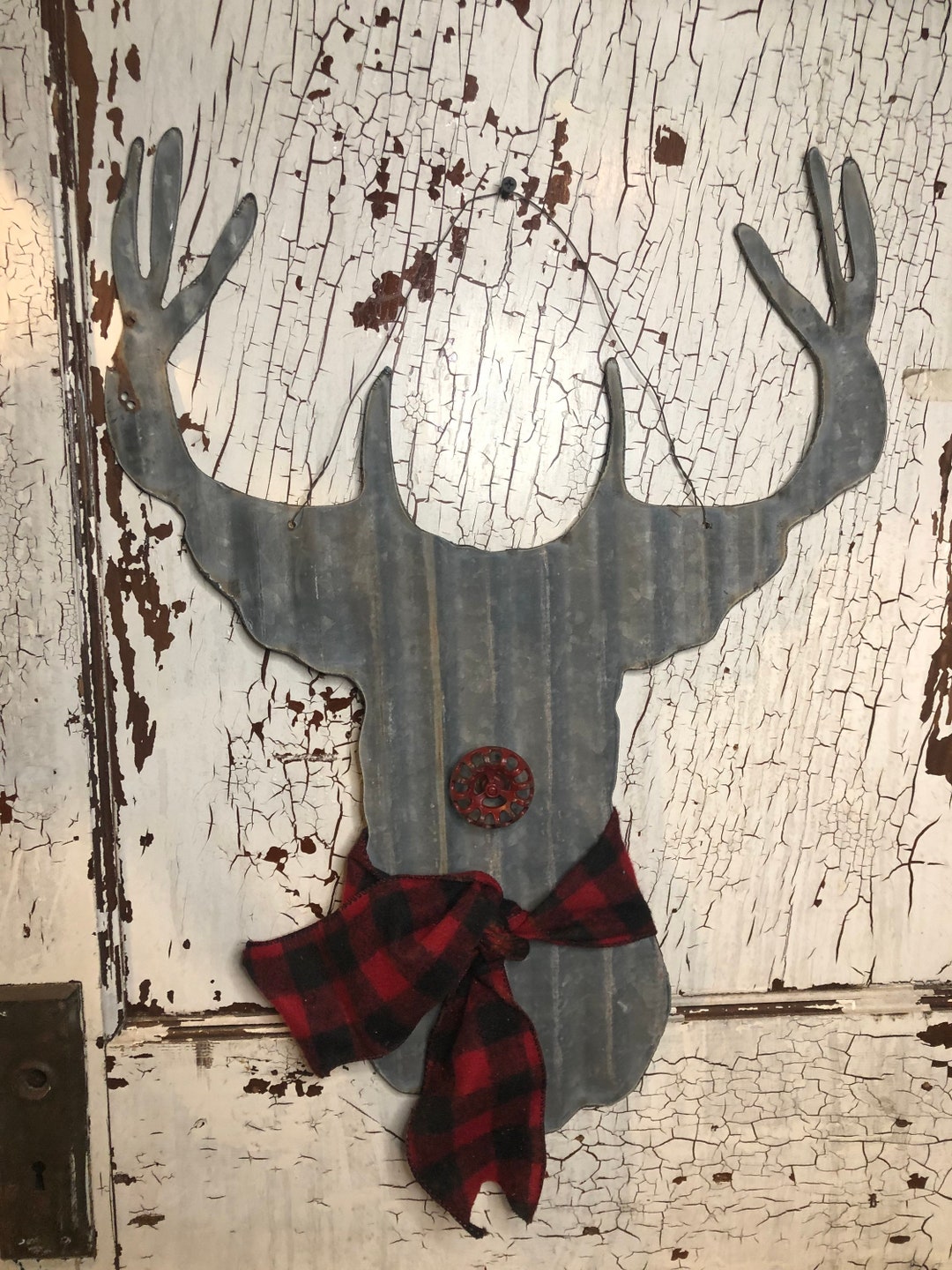Corrugated Metal Rudolph Door Hanger - Holiday Decor - Christmas ...