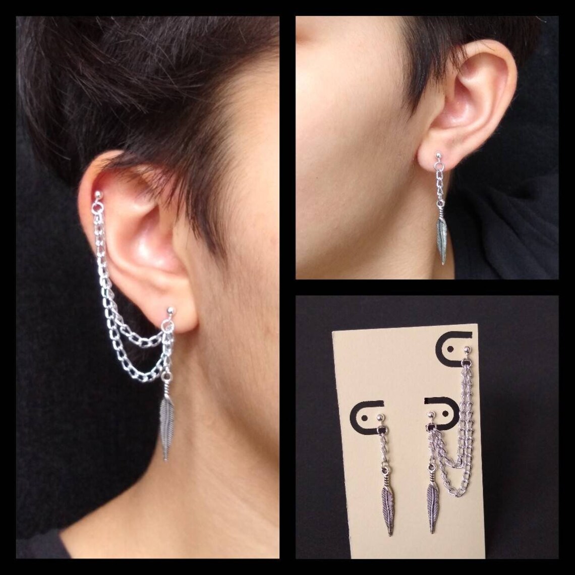 Helix to lobe chain earring/Helix connected chain | Etsy