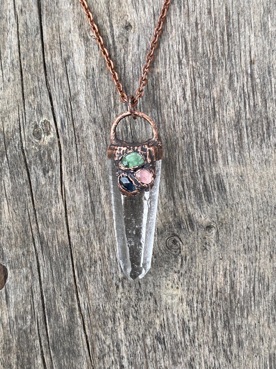 Amulet Lemurian, Blue, Green & Pink Tourmaline Crystal Talisman ...