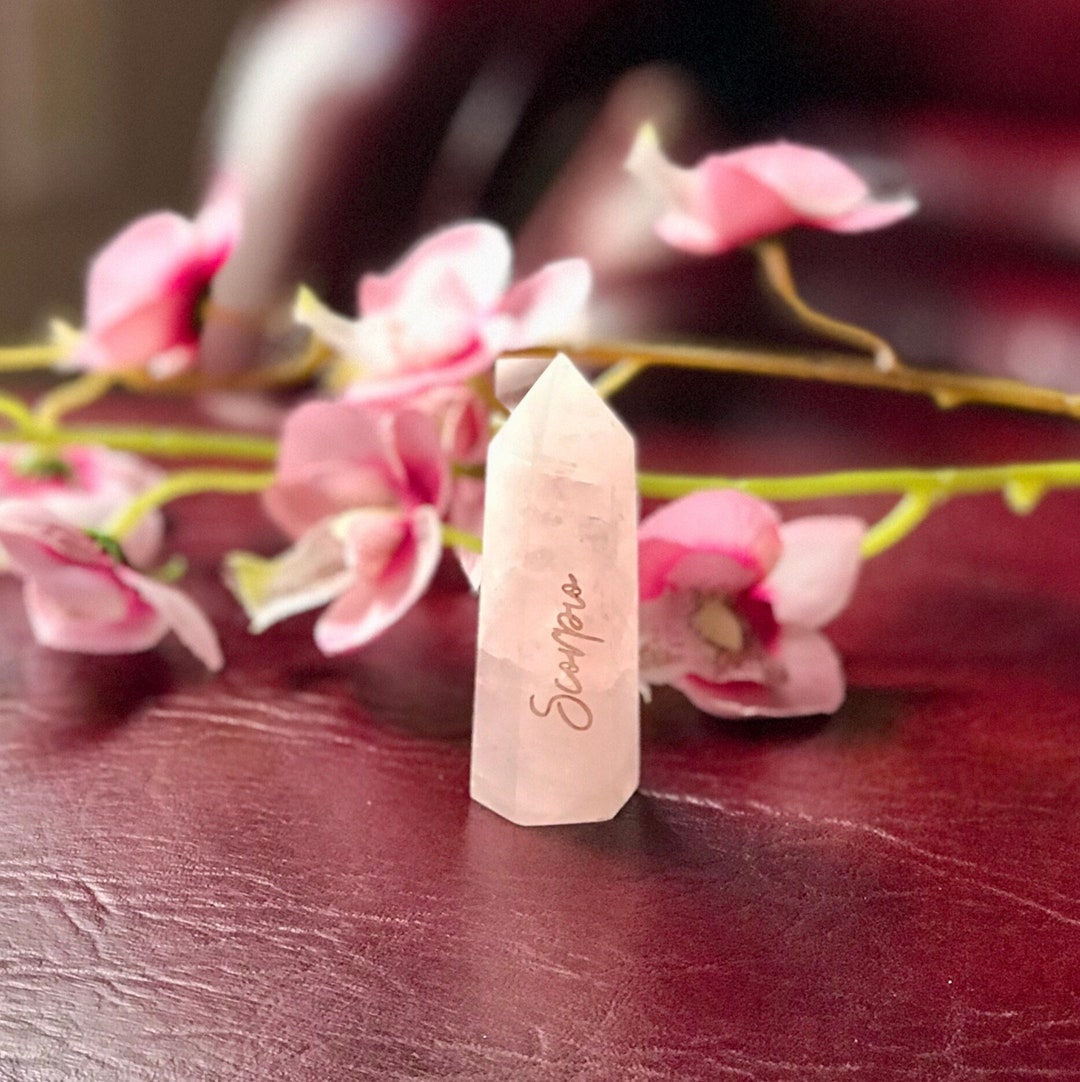 Scorpio Engraved Rose Quartz Point, Zodiac Gift, Scorpio Rose Quartz ...