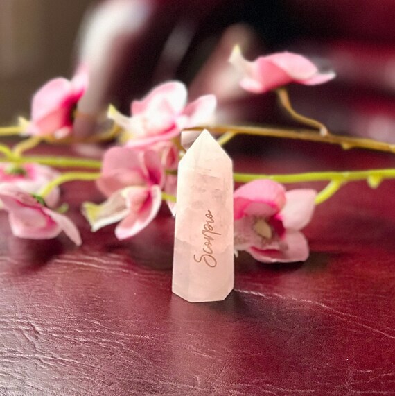 Scorpio Engraved Rose Quartz Point Zodiac Gift Scorpio Rose - Etsy