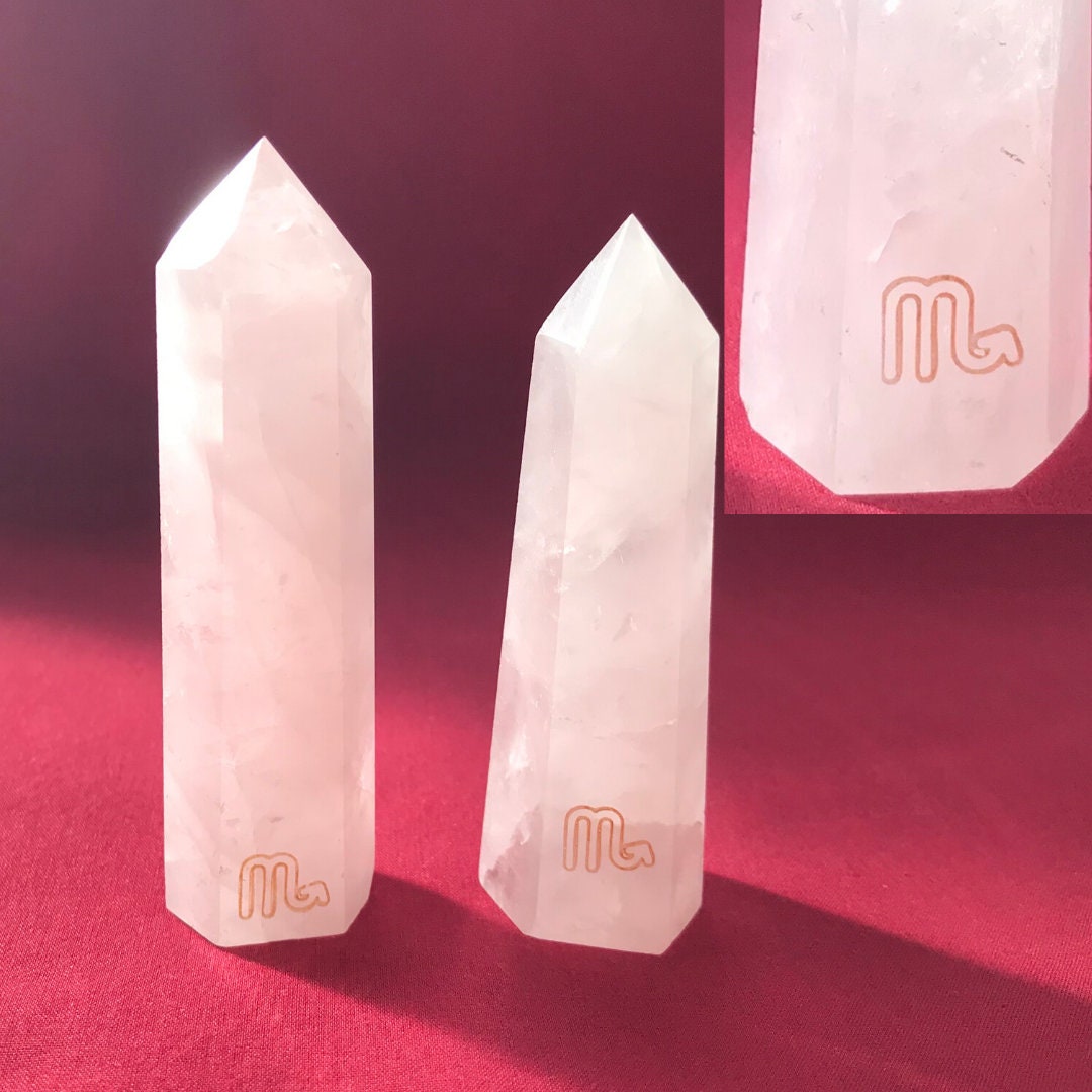 Scorpio Rose Quartz Point, Engraved Crystal Scorpio Zodiac, Rose Quartz ...