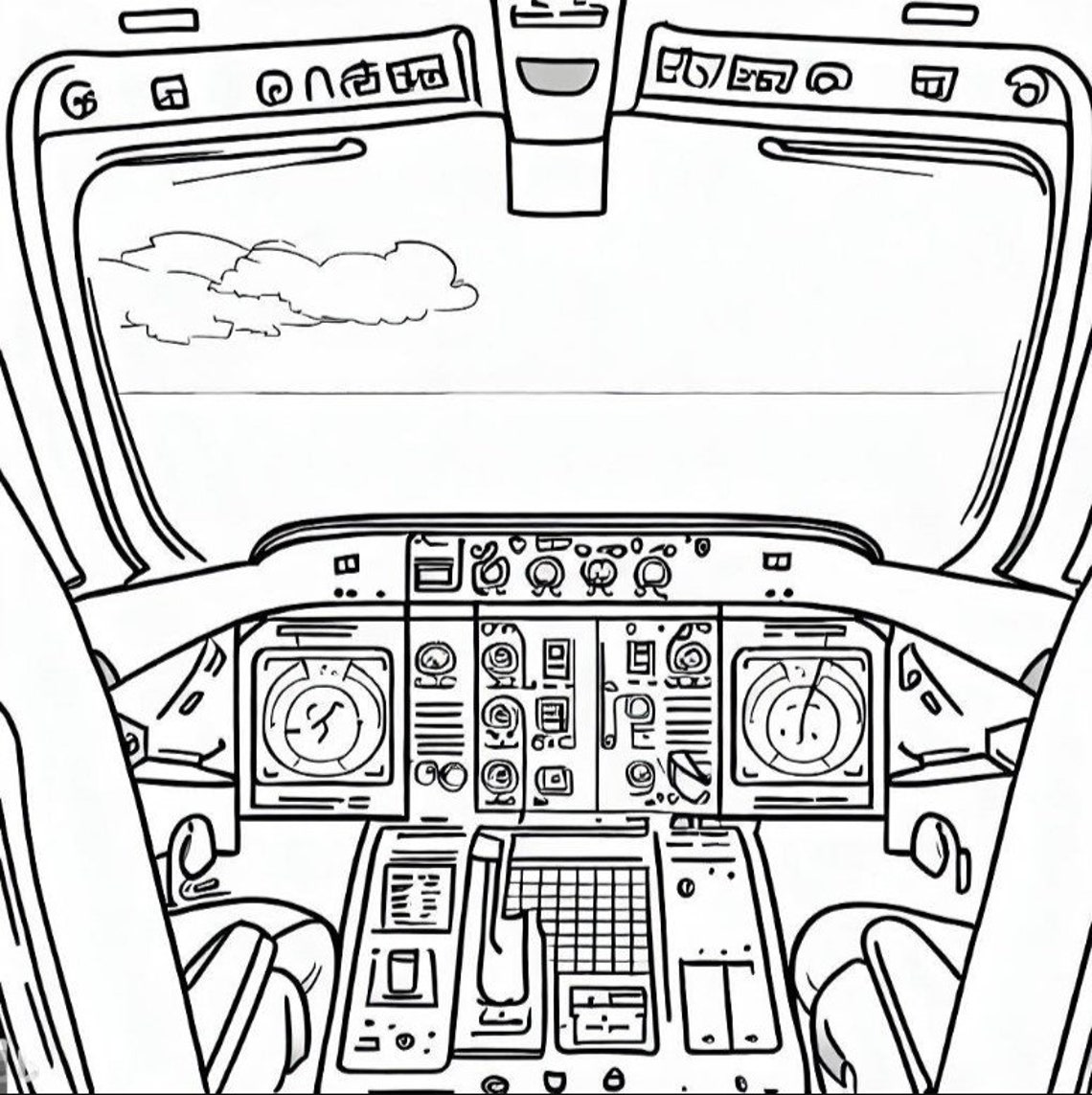 Airplane Cockpit Coloring Page - Etsy