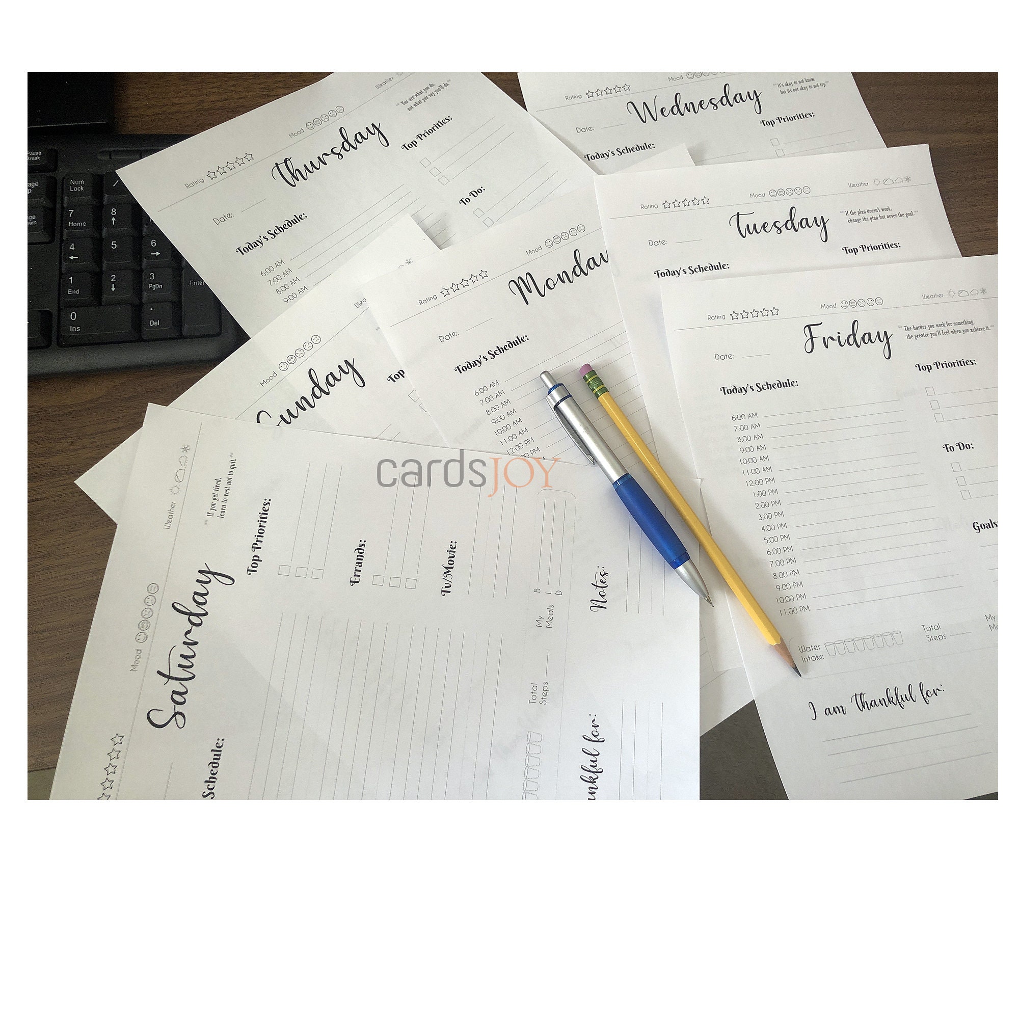 Printable Weekly Planner Seven Day Planner Work Planner PDF Printable ...