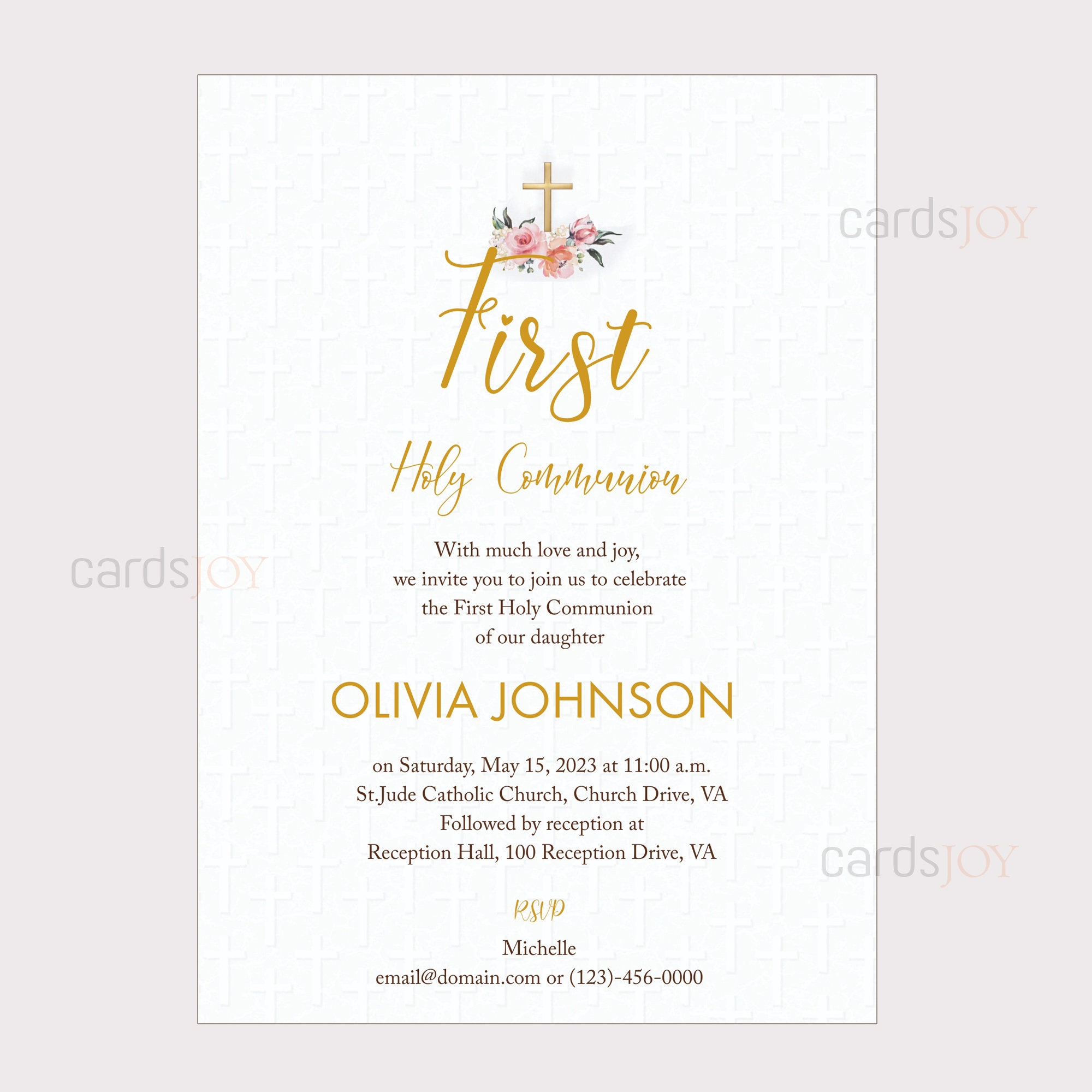 Holy Communion Invitation Template, Printable Holy Communion Card, 5x7 ...