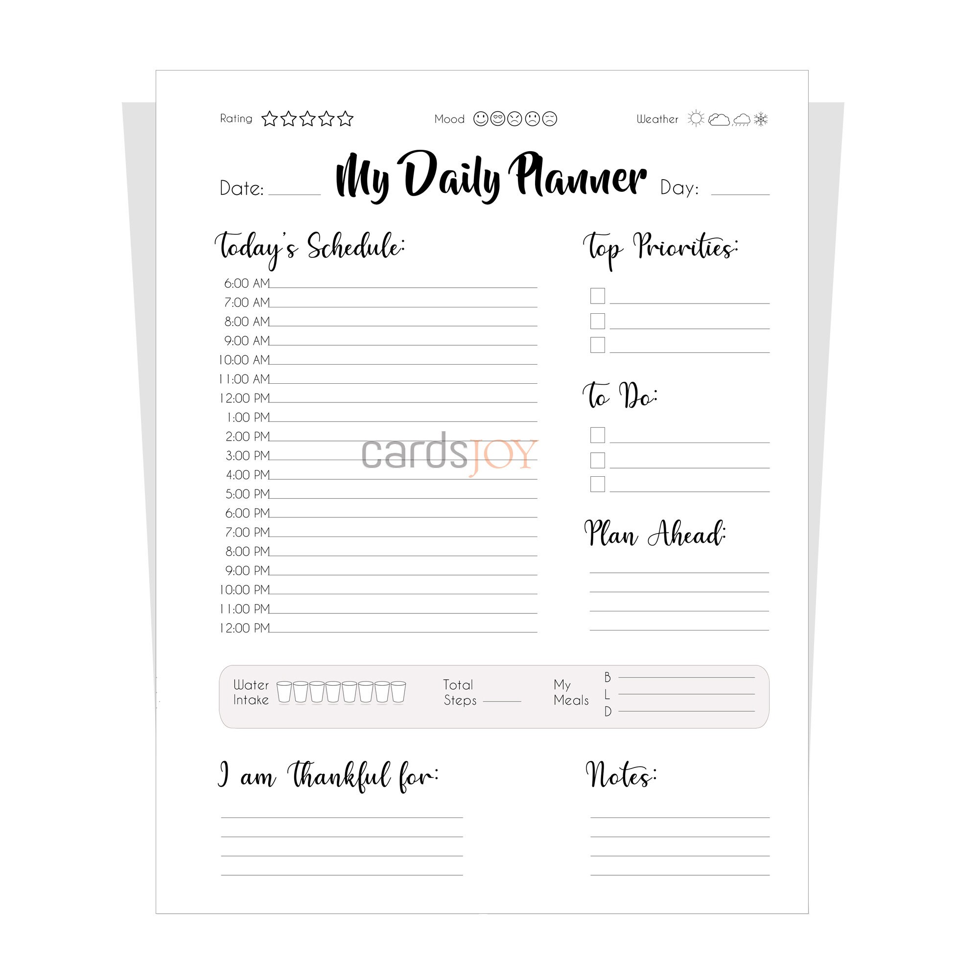 Printable Daily Planner Daily Scheduler Day Planner Work Planner PDF ...