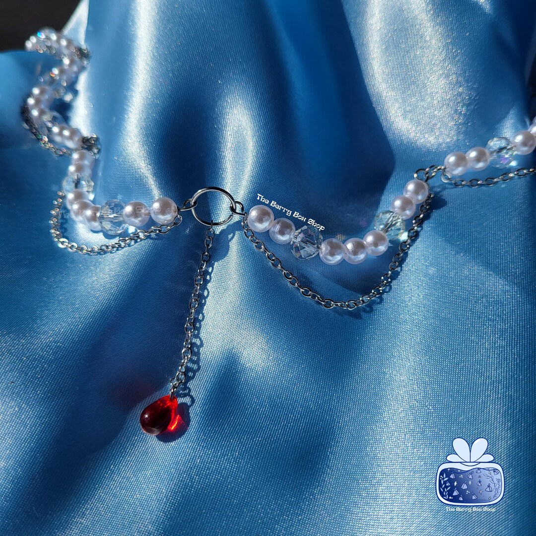Anime Inspired Blood Pearl Necklace | Alt Goth Punk Edgy Silver | Ruby ...