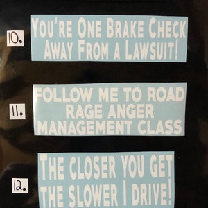 Road Rage Tailgating/tailgater Bumper Sticker Diecut Decal 14 Different ...
