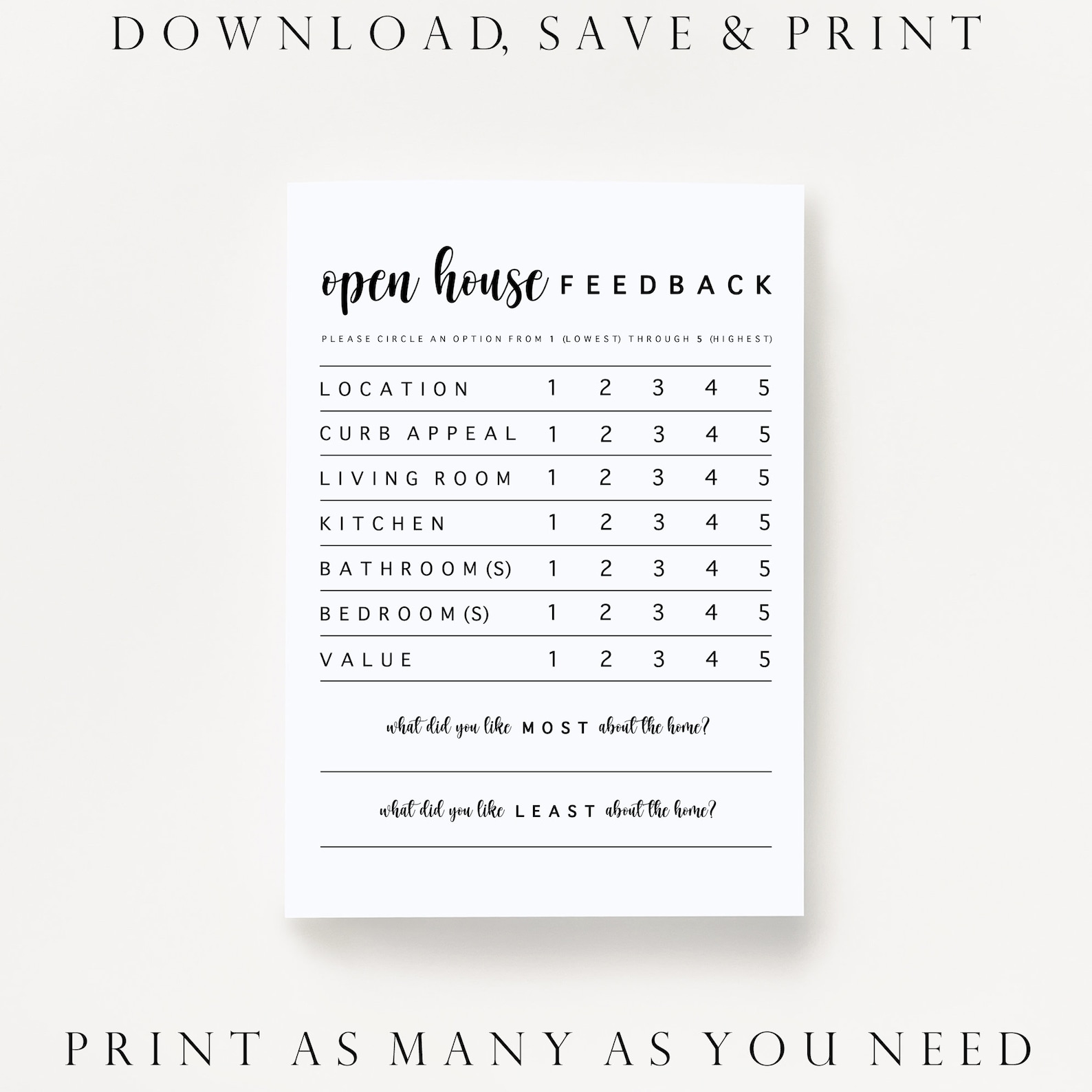 Open House Feedback Printable. Open House Feedback Form. Real Estate ...