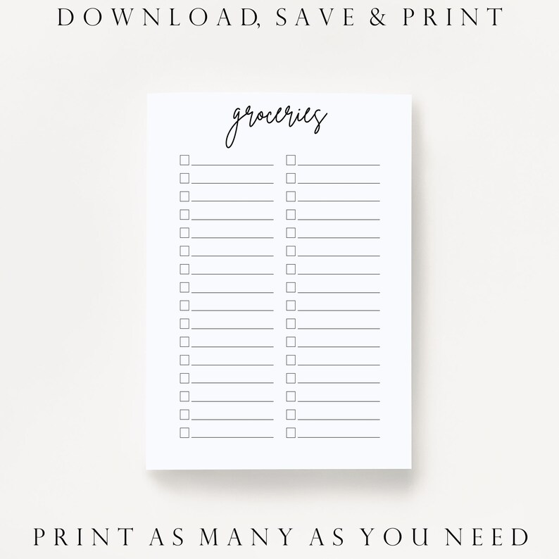 Grocery List Printable. Food List. Grocery List Digital Download ...