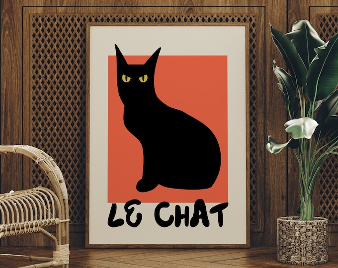 Vintage French Cat Le Chat Maximalist Art Print Modern Funky Trendy ...