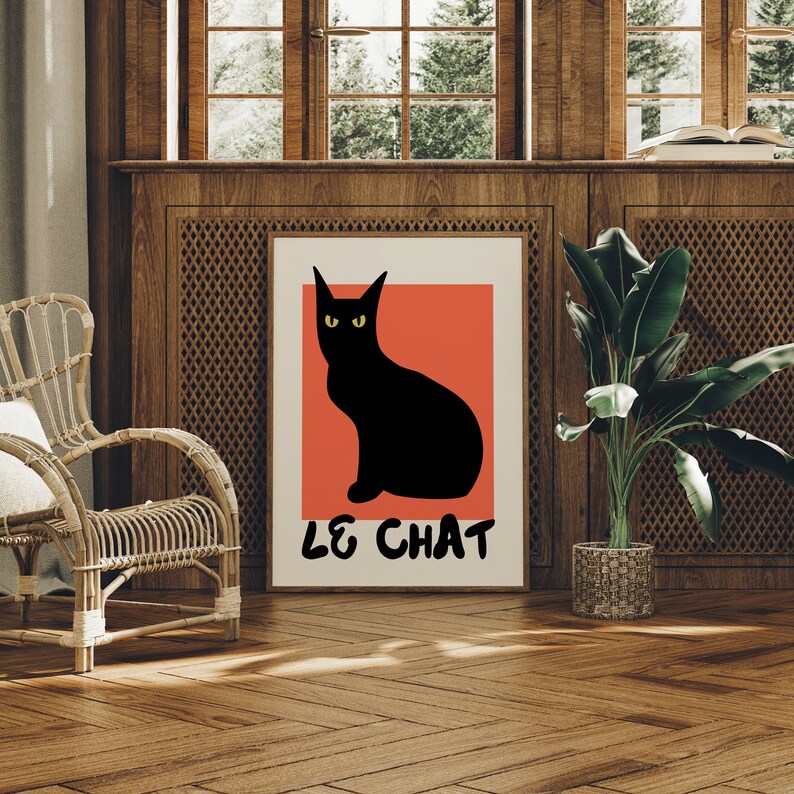 Vintage French Cat Le Chat Maximalist Art Print Modern Funky - Etsy