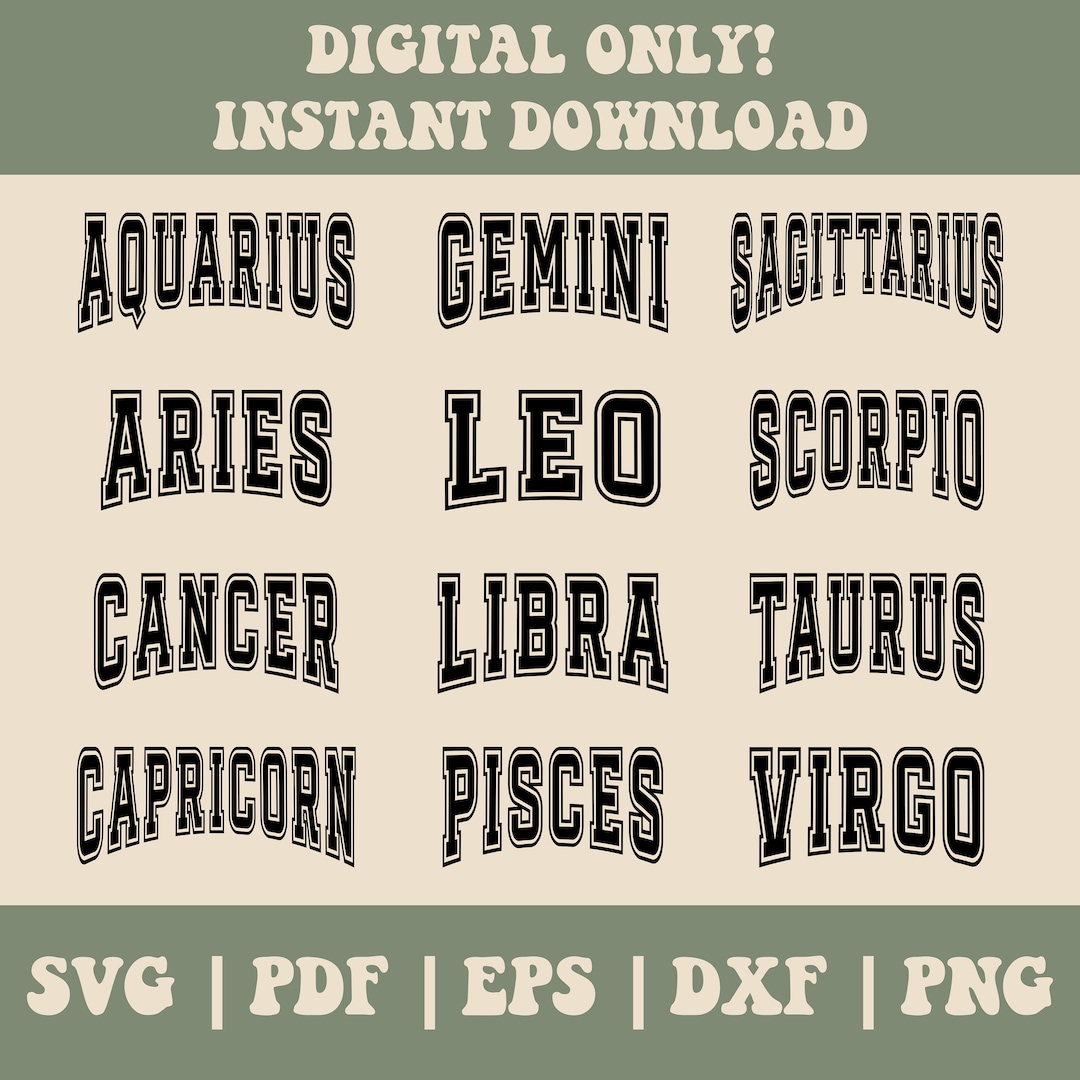 Zodiac Bundle, Zodiac Svg Png, Varsity Svg Png, Birth Sign Svg Png ...