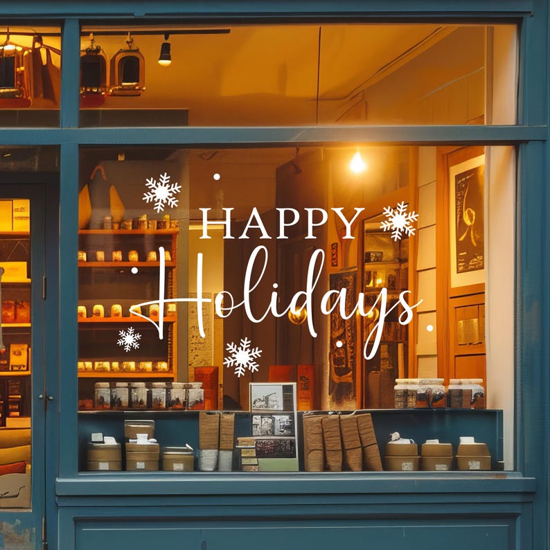 Christmas Window Decal, Happy Holidays Decal, Wall Vinyl Decal, Shop ...