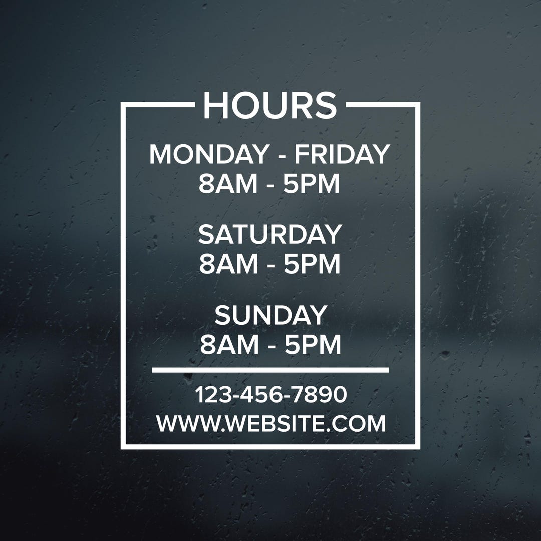 Custom Store Hours Vinyl Decal | Store Front Window | Hours of ...