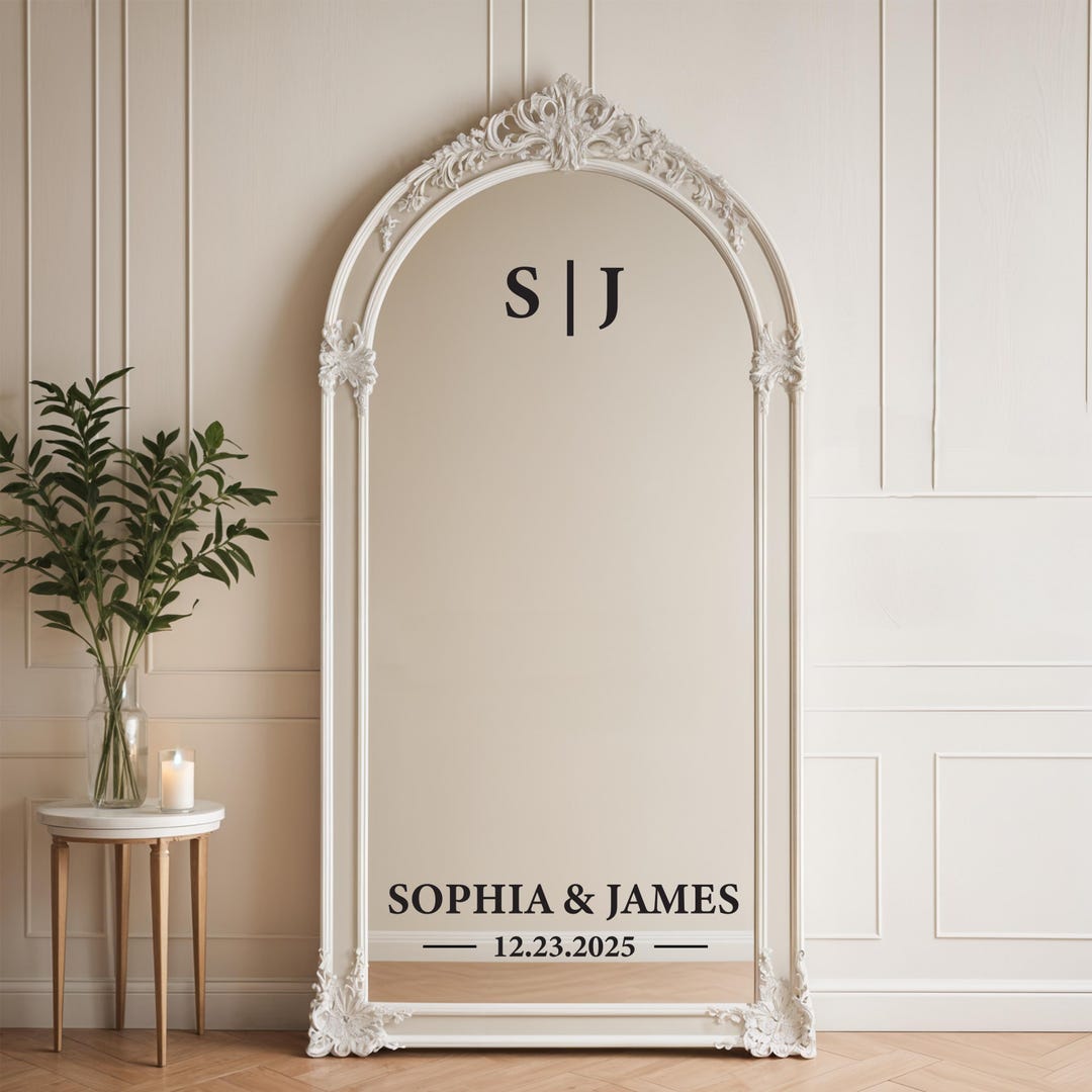 Personalized Wedding Mirror Decal, Custom Initials, Names & Date ...