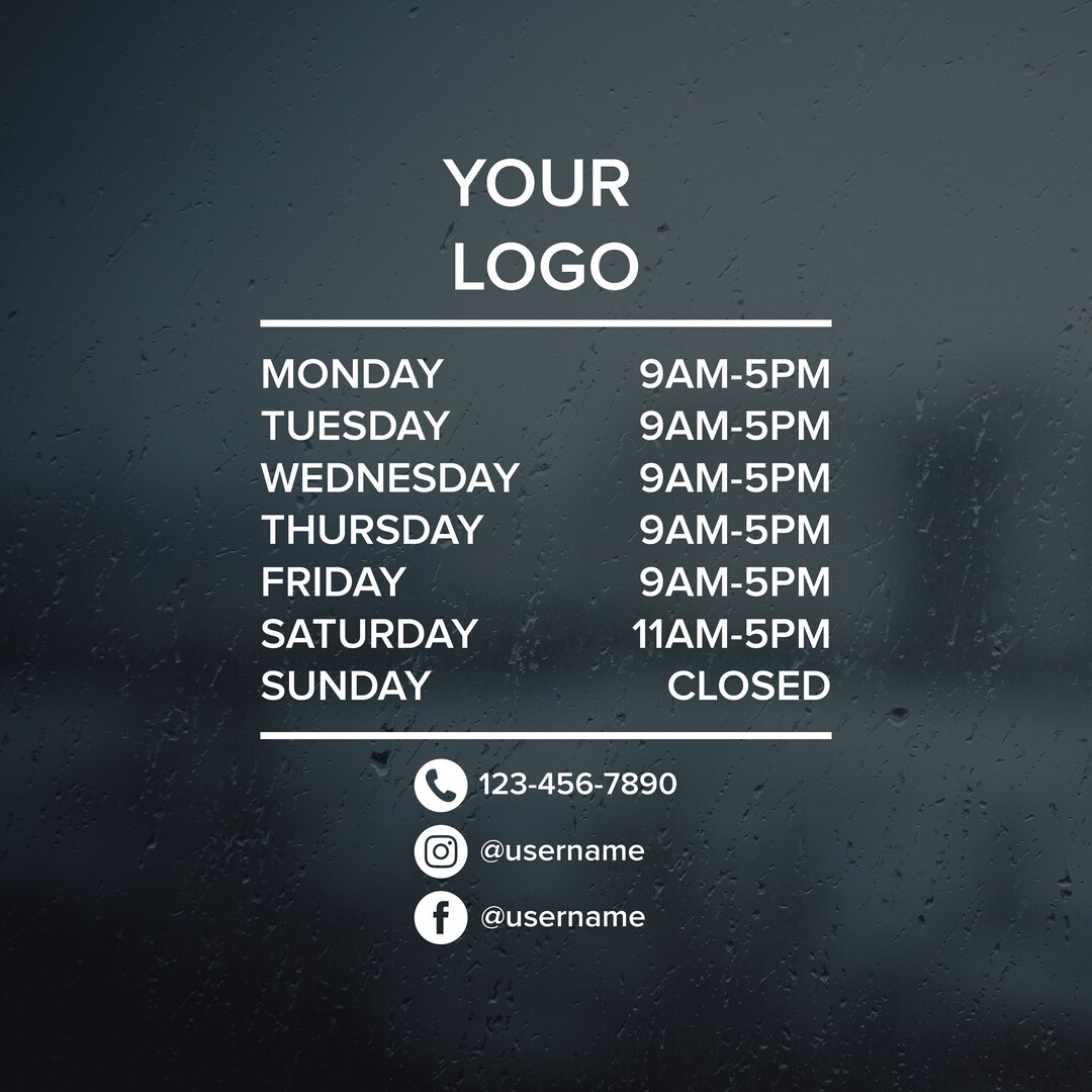 Custom Store Hours Vinyl Decal | Store Front Window | Hours of ... Custom Store Hours Vinyl Decal | Store Front Window | Hours of ...