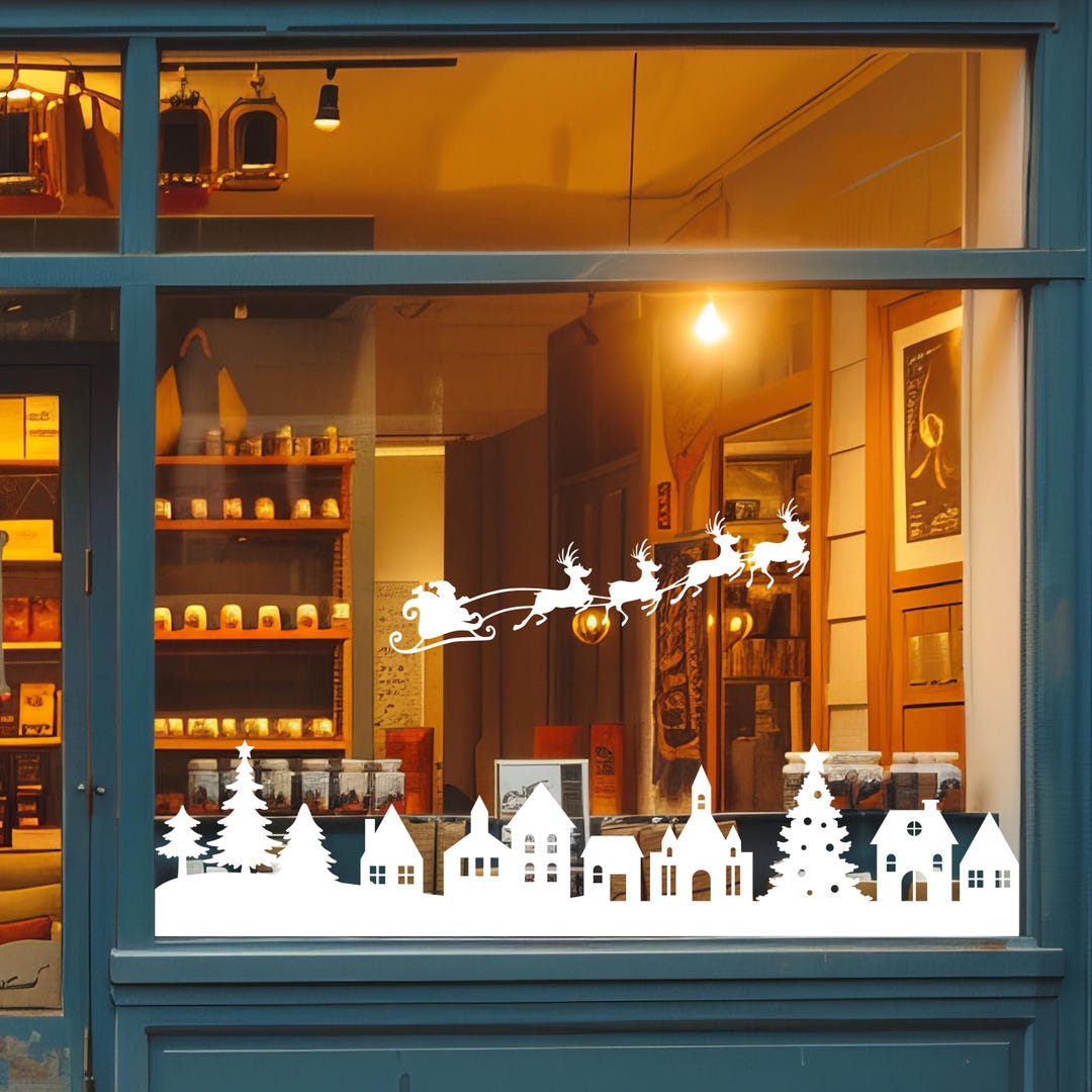 Christmas Window Decal, Santa's Sleigh With Reindeer Vinyl Decal, Wall ...