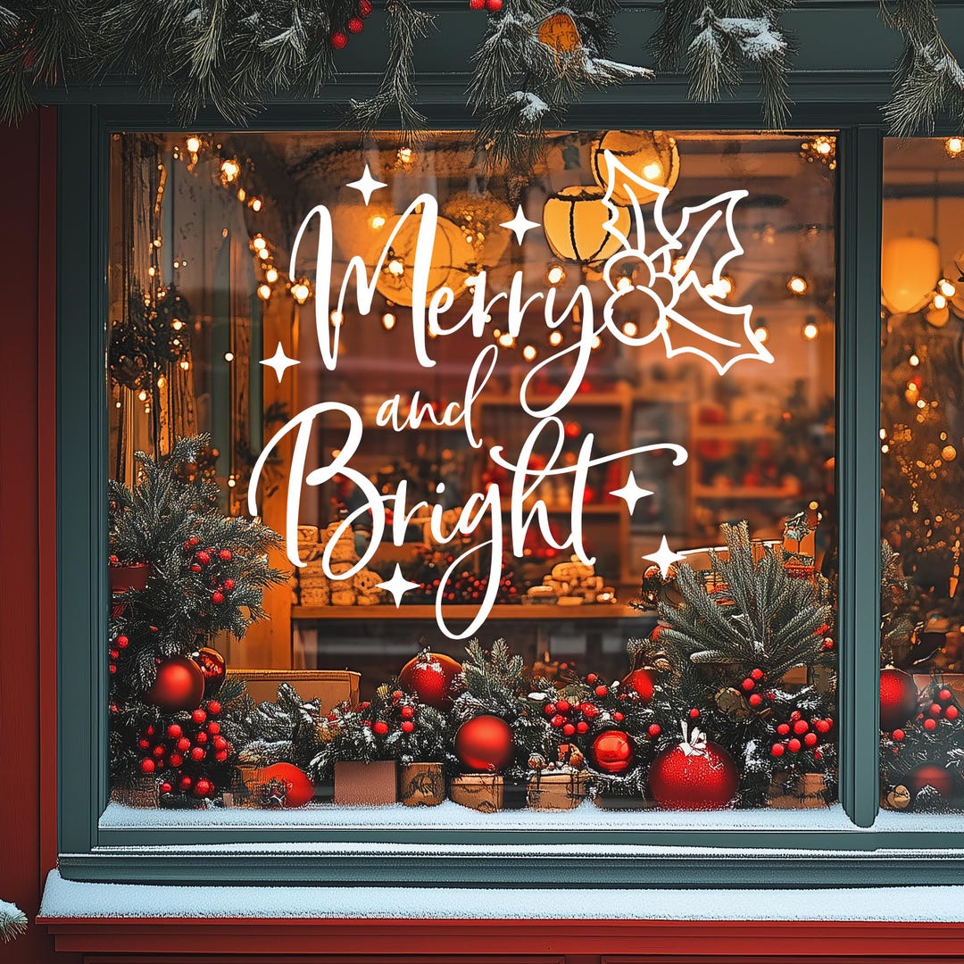 Christmas Window Decal, Merry and Bright Christmas Wall Decal, Shop ...