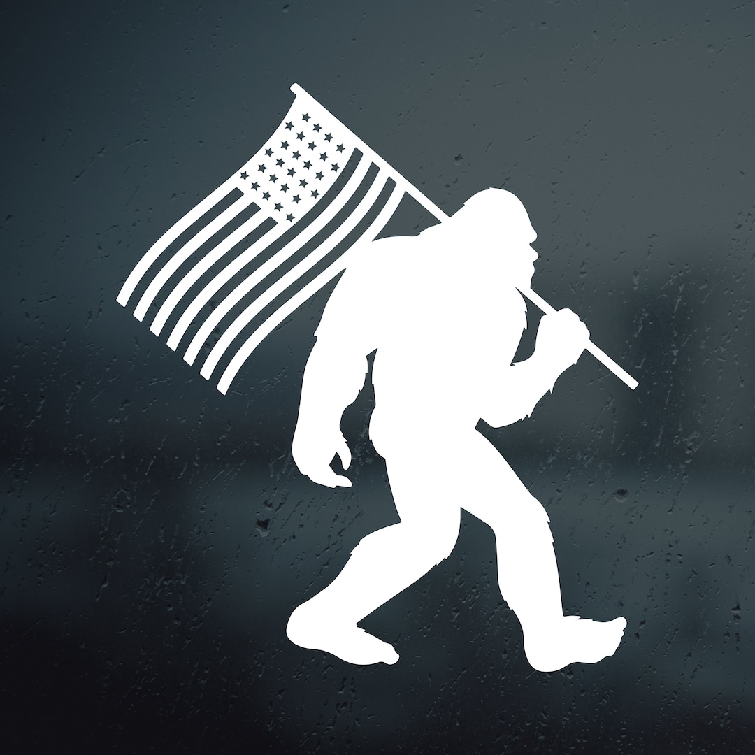 Sasquatch With Flag Vinyl Decal | Bigfoot With Flag Decal - Etsy