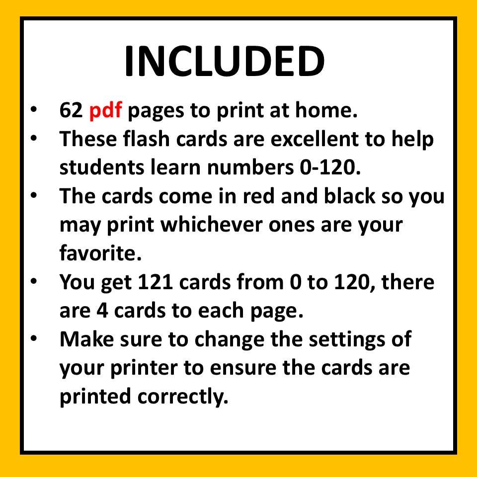 0-120 Number Flashcards - Etsy