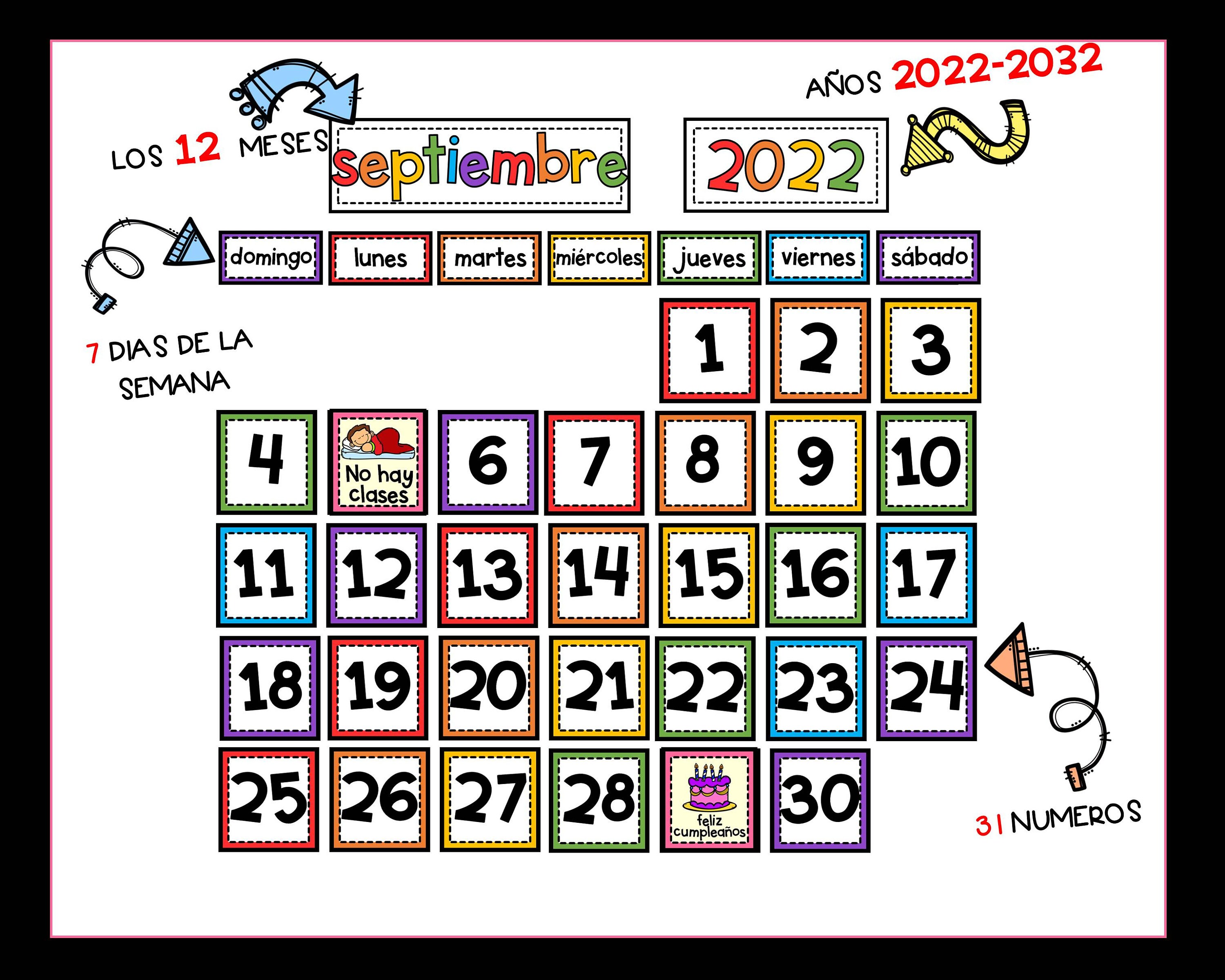 Calendario - Arcoíris - Etsy