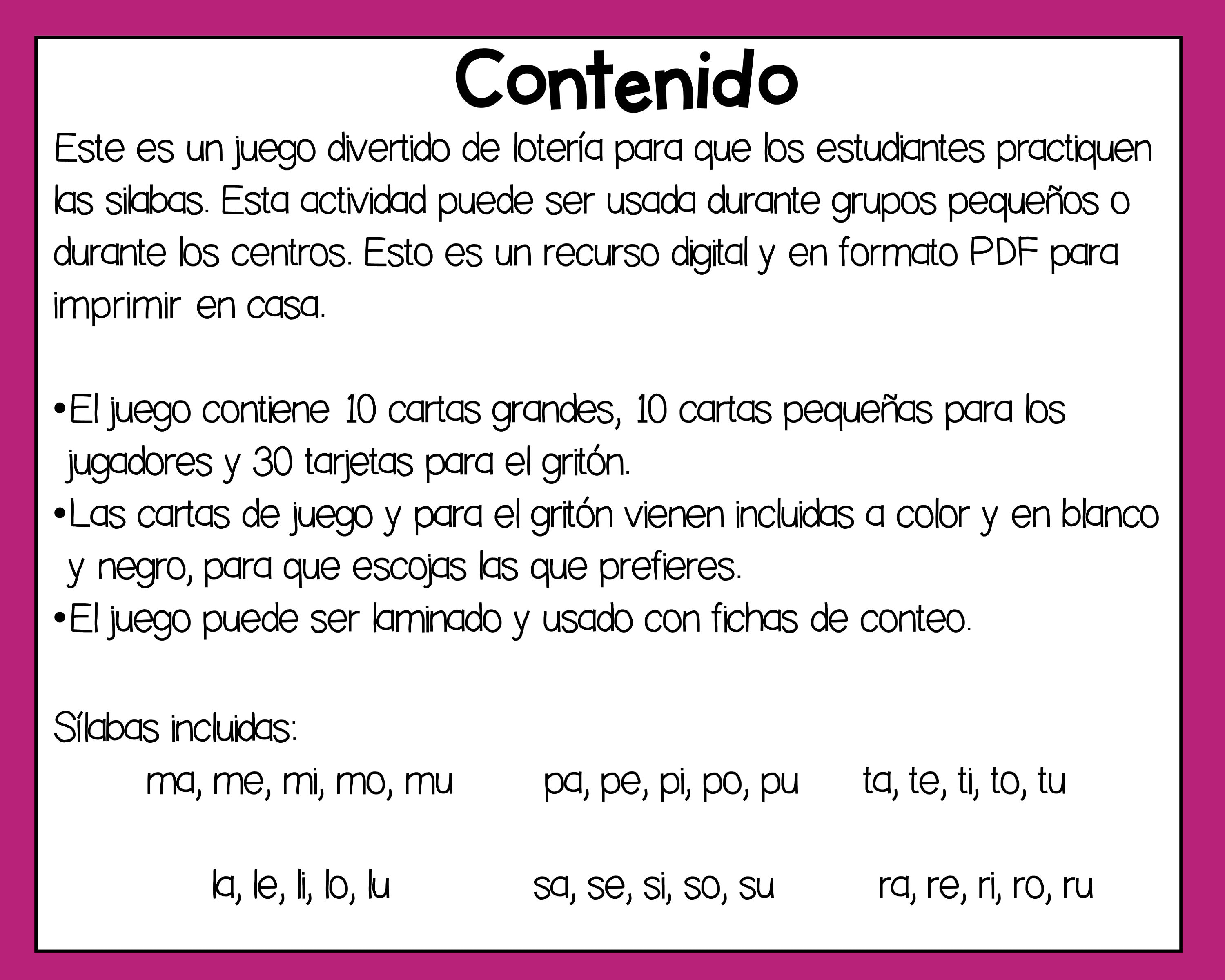 Lotería De Silabas Con M,t,p,l,s,r - Etsy