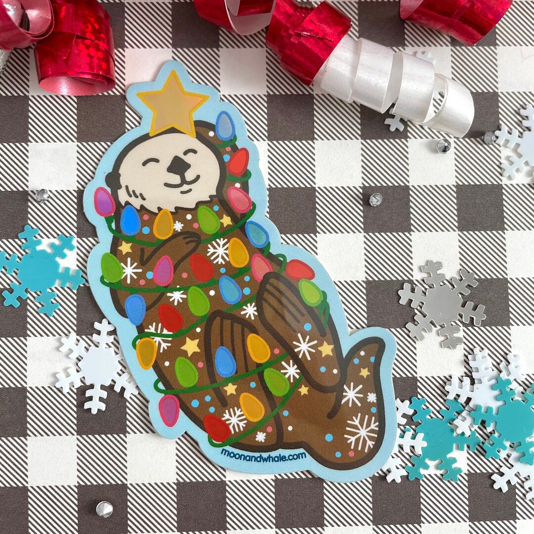Holographic Vinyl Sticker Holiday Sea Otter - 2" X 3.9" • Christmas ...