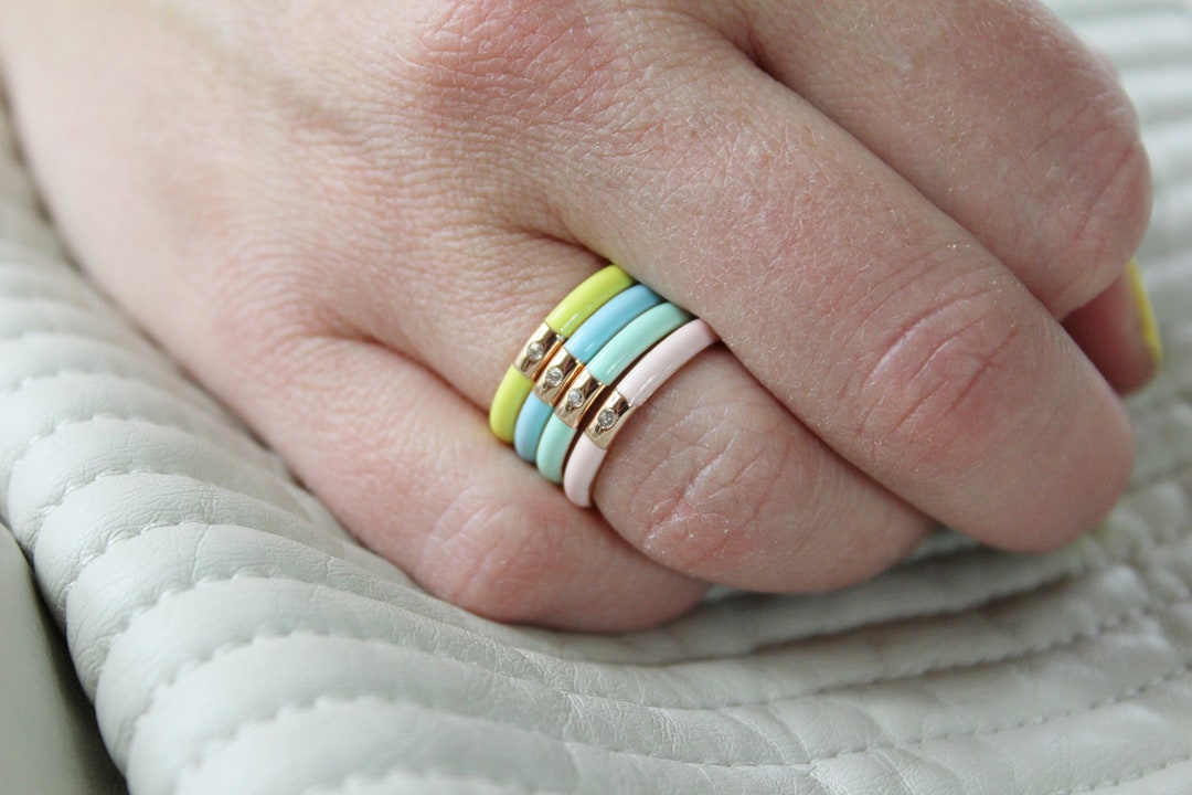 Oil Pastel Stackable Ring, Stacking Ring, Pastel Ring, Enamel Ring ...