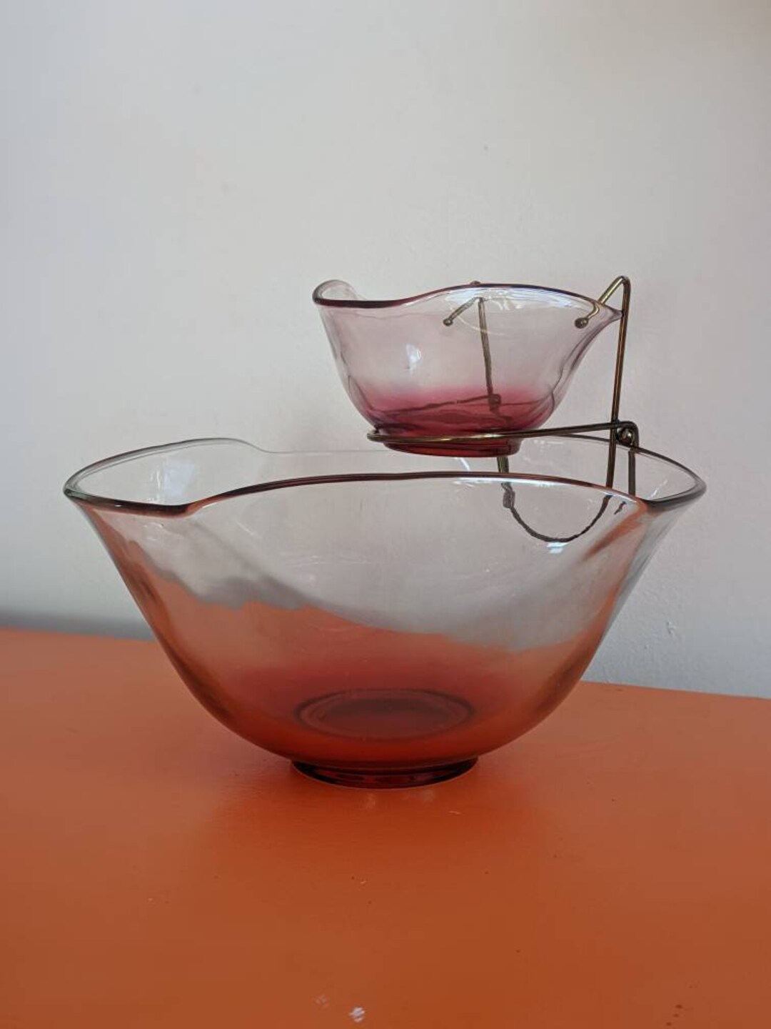 70s MCM Magenta Green Tiered Snack Chip Dip Bowls Set of 2, Vintage MCM ...