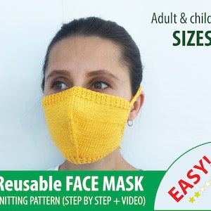 Knitting Face Mask Pattern PDF - Reusable Adult & Child Face Mask With ...