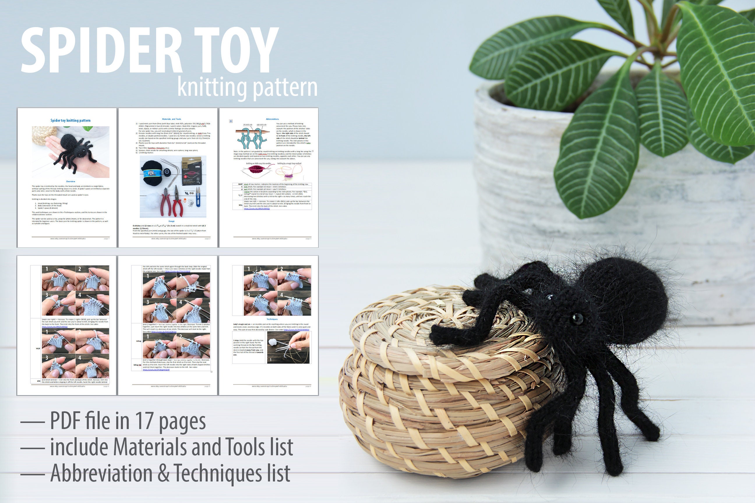 Halloween Spider KNITTING PATTERN Knitted Cute Spider Toy PDF Tutorial ...