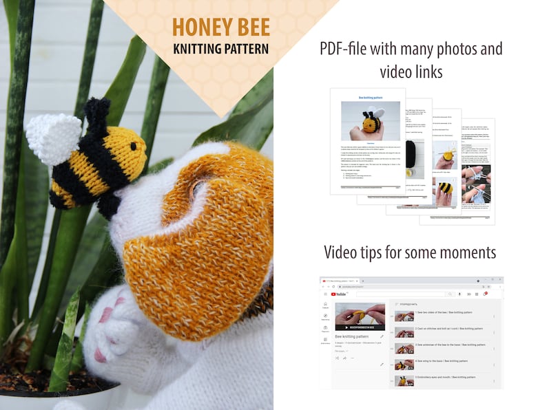 Honey Bee Knitting Pattern Knit Bumble Bee Diy Tutorial for - Etsy