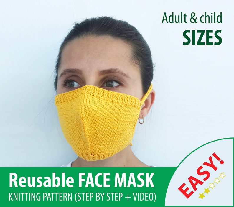 Knitting Face Mask Pattern PDF Reusable Adult & Child Face Mask With ...