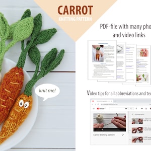 Carrot Knitting PATTERN, Amigurumi Knit Carrot PDF, Easter Table Decor, Farmhouse Easter Decor ...