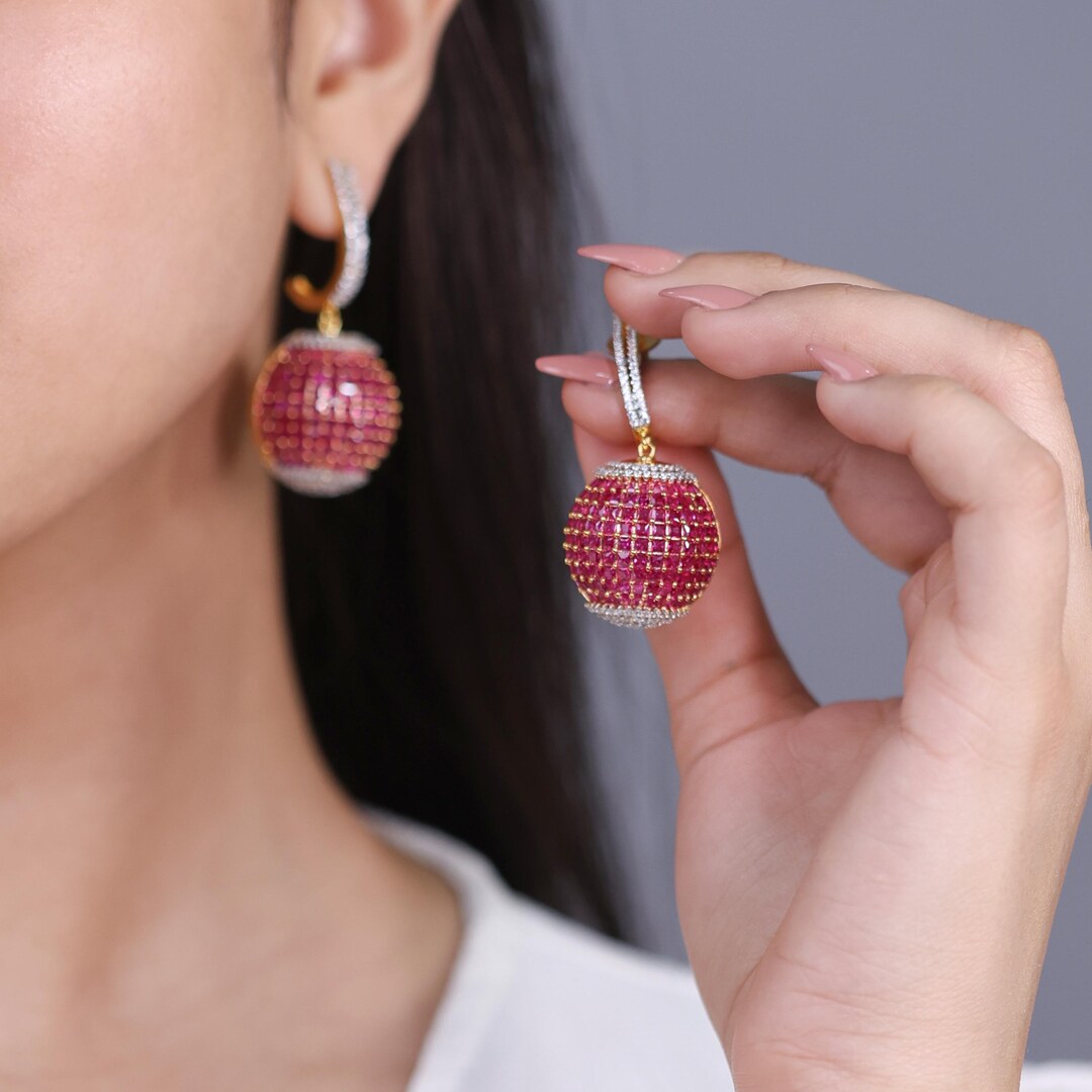 The Bling Project Fireball Ruby Coloured Danglers for Women - Etsy