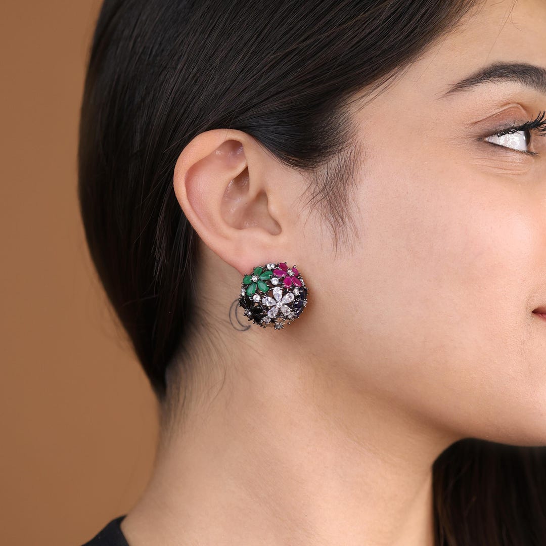 The Bling Project Multi Colored Floral Ear Studs for Her - Etsy