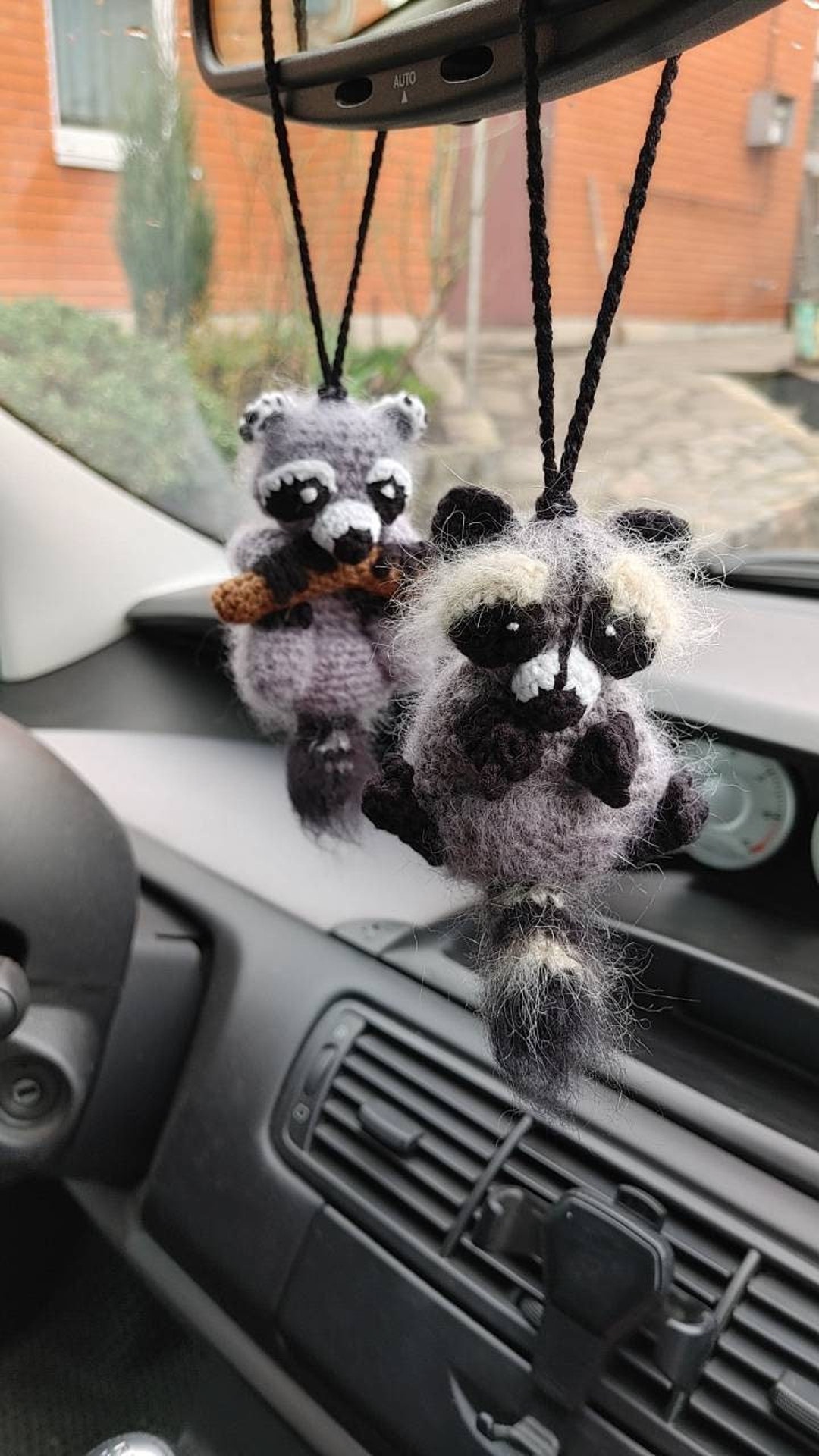 Raccoon Car Mirror Hanging Accessories, Charm Dashboard Decor, Rear ...
